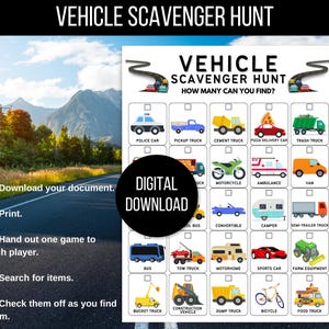 Road Trip Scavenger Hunt for Kids, Vehicle Scavenger Hunts, Road Trip ...