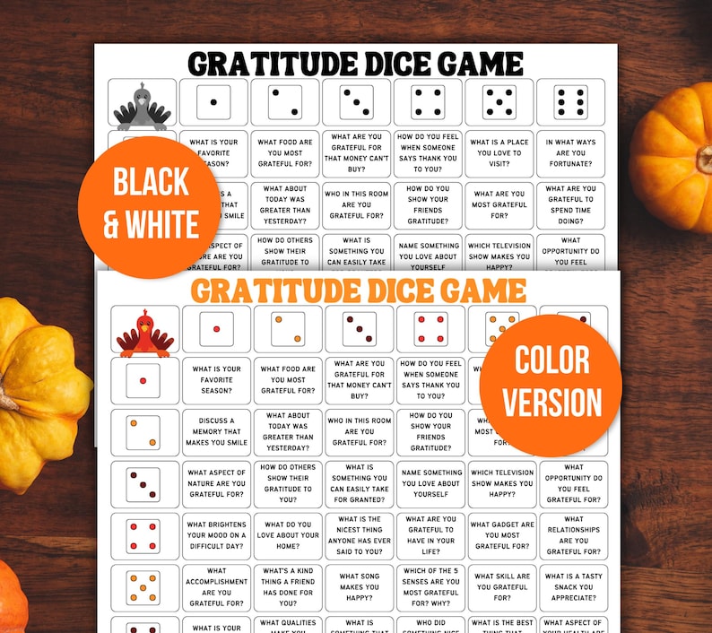 Thanksgiving Gratitude Dice Game, Gratitude Dice Game, Thanksgiving ...