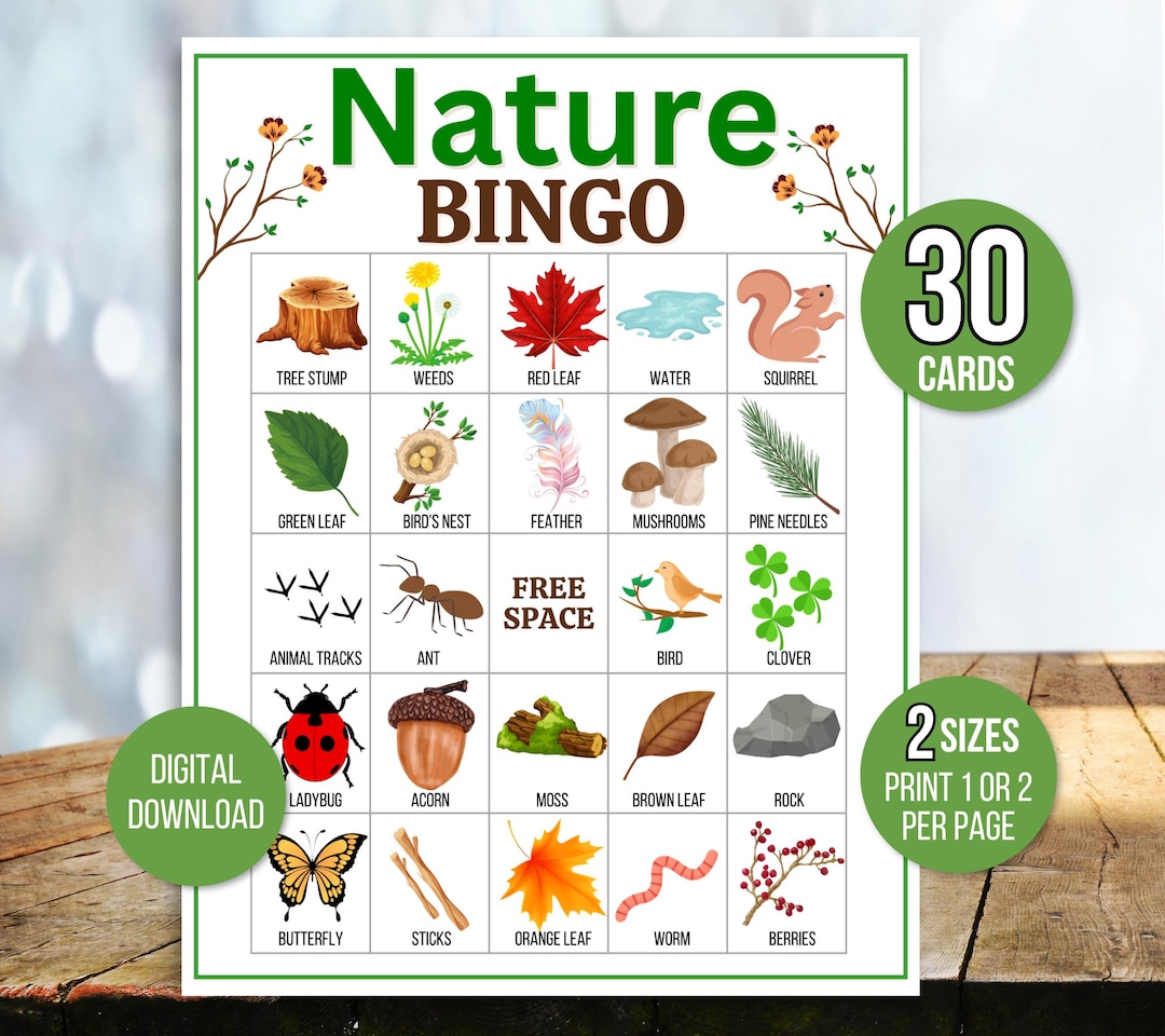 Nature Bingo, 30 Printable Nature Bingo Cards, Nature Party Game ...
