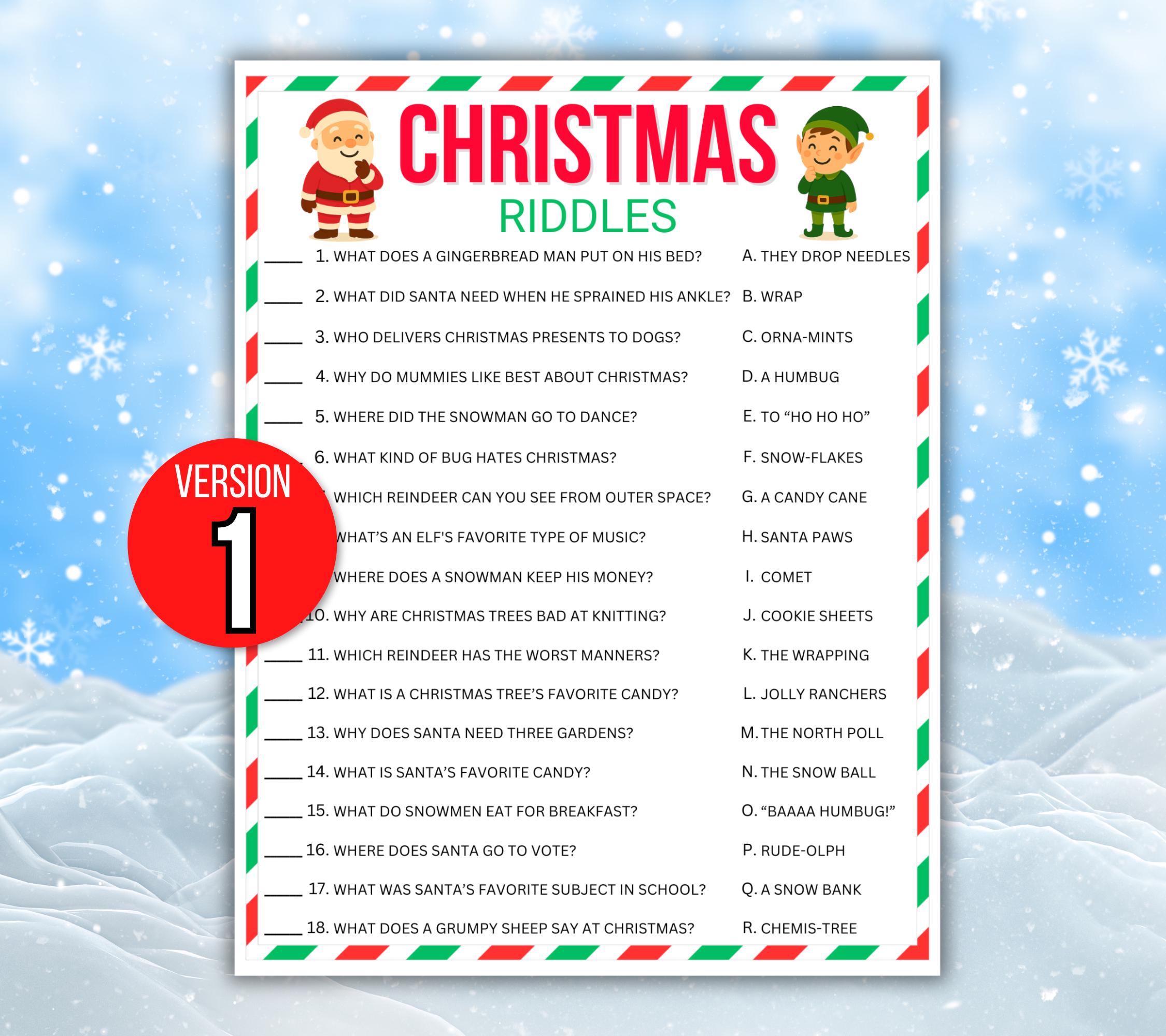 Christmas Riddles Game, Holiday Riddle Game, Fun Christmas Game ...