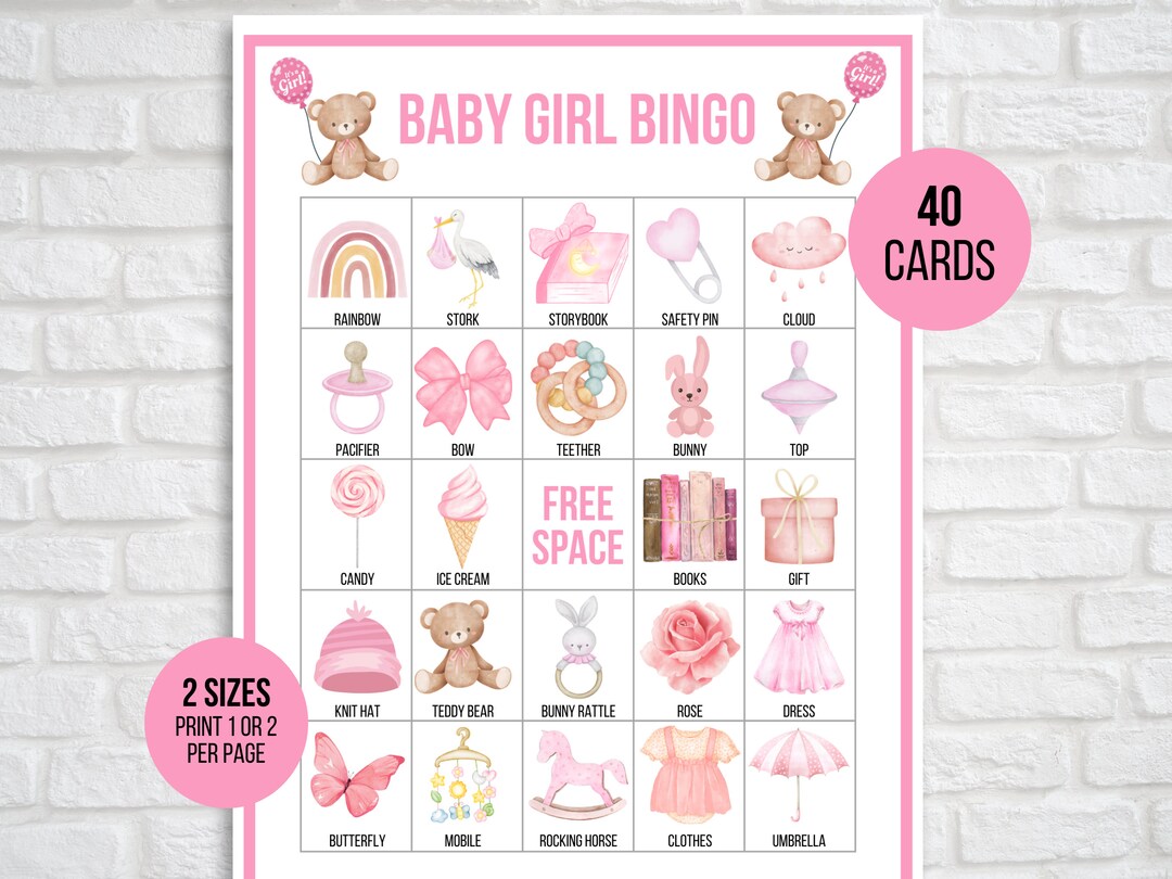 Baby Girl Bingo, Baby Shower Bingo, Baby Girl Shower Printable Game ...
