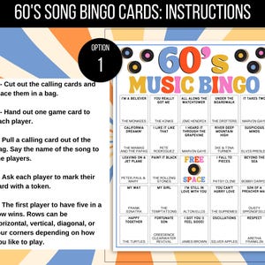 60s Bingo, 60s Song Bingo, 60s Music Bingo, 60s Retro Bingo, 50 ...