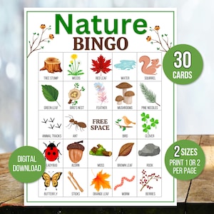 Nature Bingo, 30 Printable Nature Bingo Cards, Nature Party Game ...