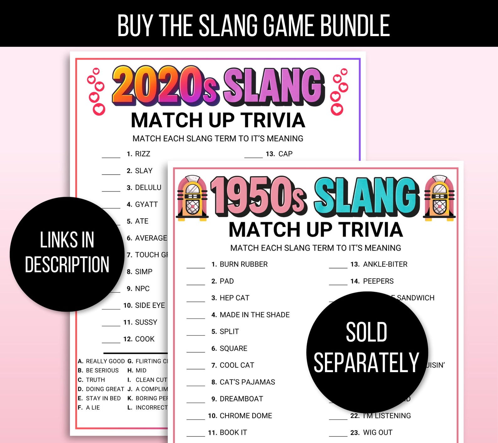50s Trivia Game, 50s Game, 50s Slang Game, 50s Pop Culture Quiz, Fun ...