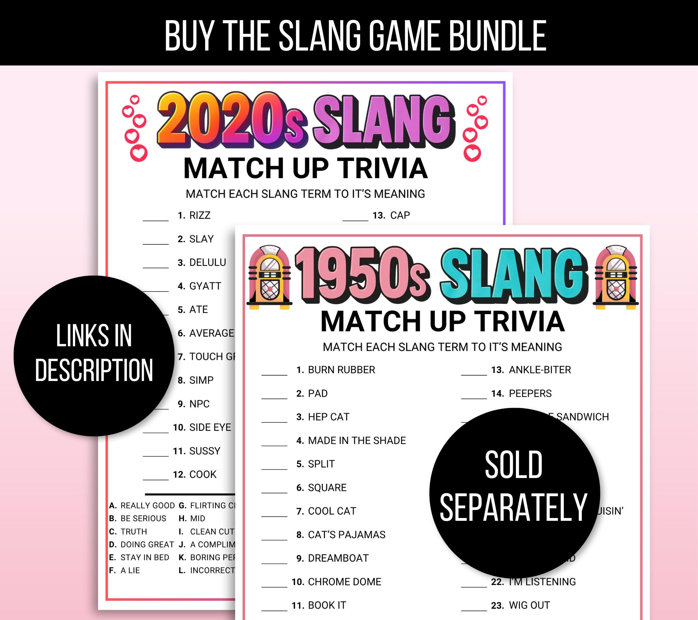 50s Trivia Game, 50s Game, 50s Slang Game, 50s Pop Culture Quiz, Fun ...