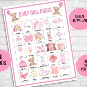 Baby Girl Bingo Baby Shower Bingo Baby Girl Shower Printable - Etsy