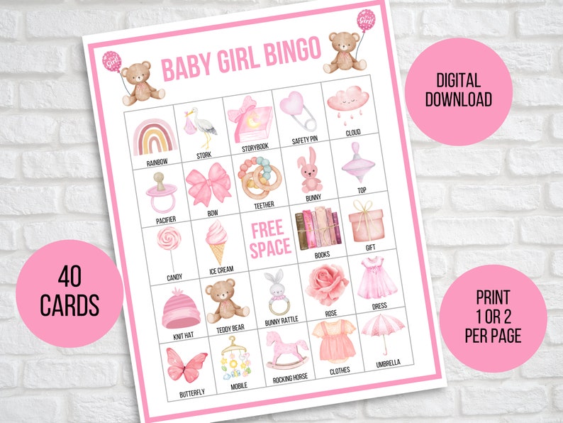 Baby Girl Bingo Baby Shower Bingo Baby Girl Shower Printable - Etsy