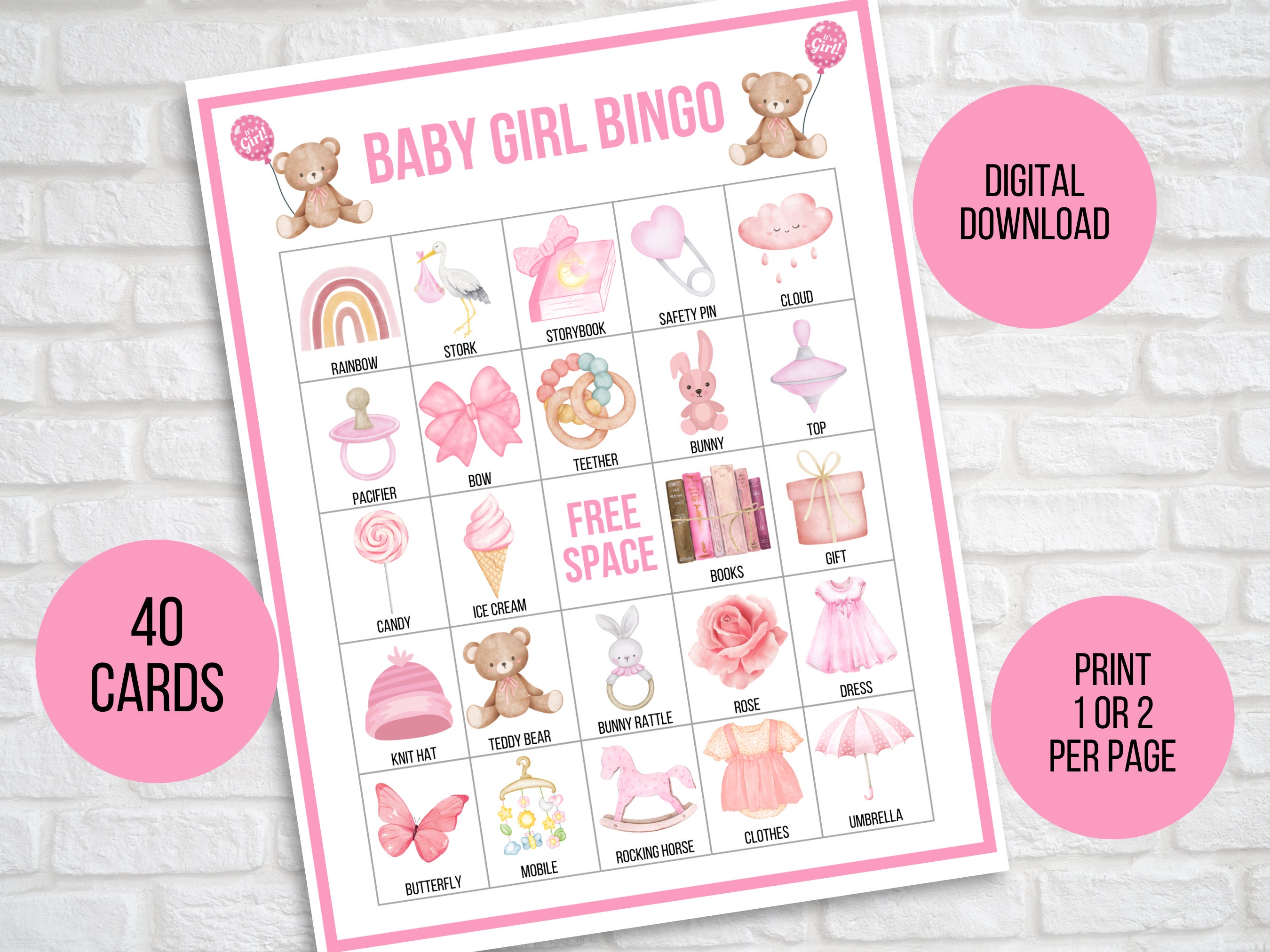 Baby Girl Bingo Baby Shower Bingo Baby Girl Shower Printable - Etsy