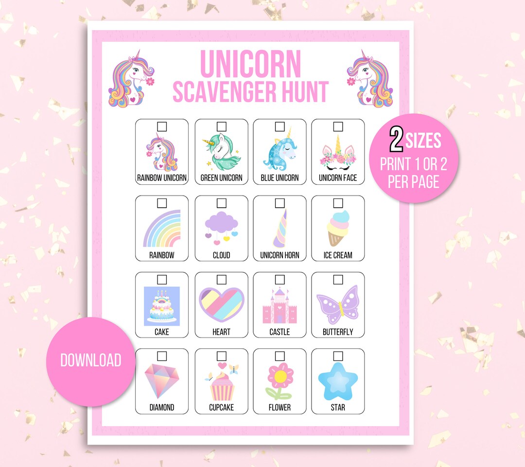 Unicorn Scavenger Hunt, Printable Unicorn Party Game, Unicorn Birthday ...