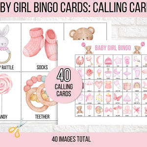 Baby Girl Bingo, 50 Baby Shower Bingo Cards, Baby Girl Shower Printable ...