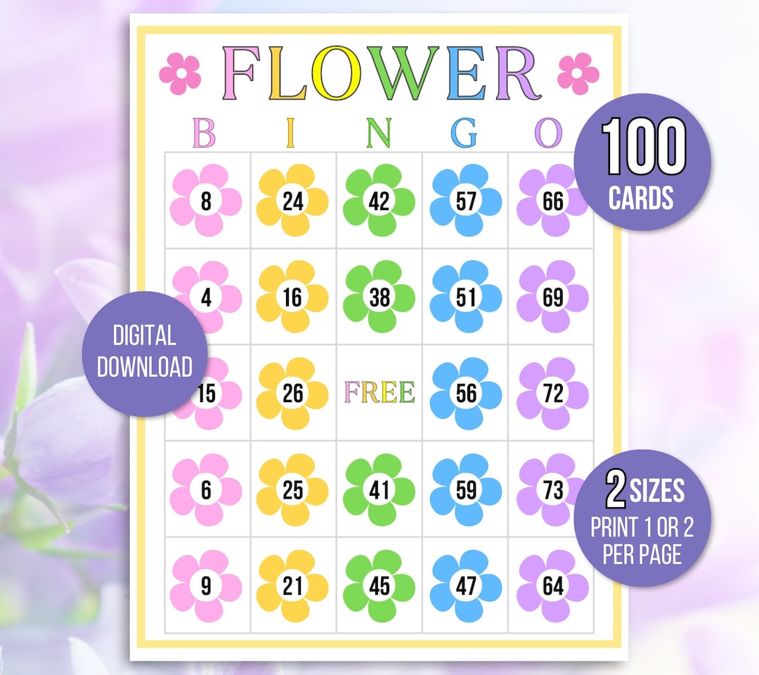 Flower Bingo, 100 Spring Bingo Cards, Flower Carte Bingo, Spring ...