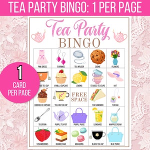 Tea Party Bingo, 100 Unique Printable Tea Party Bingo Cards, Tea Party ...