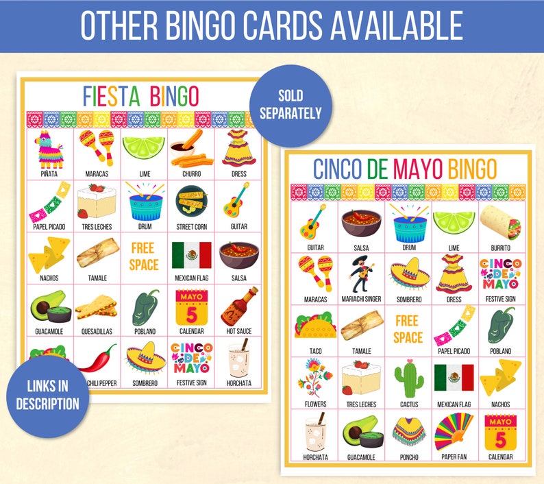 Fiesta Bingo, 30 Printable Fiesta Bingo Cards, Fiesta Activity for Kids ...