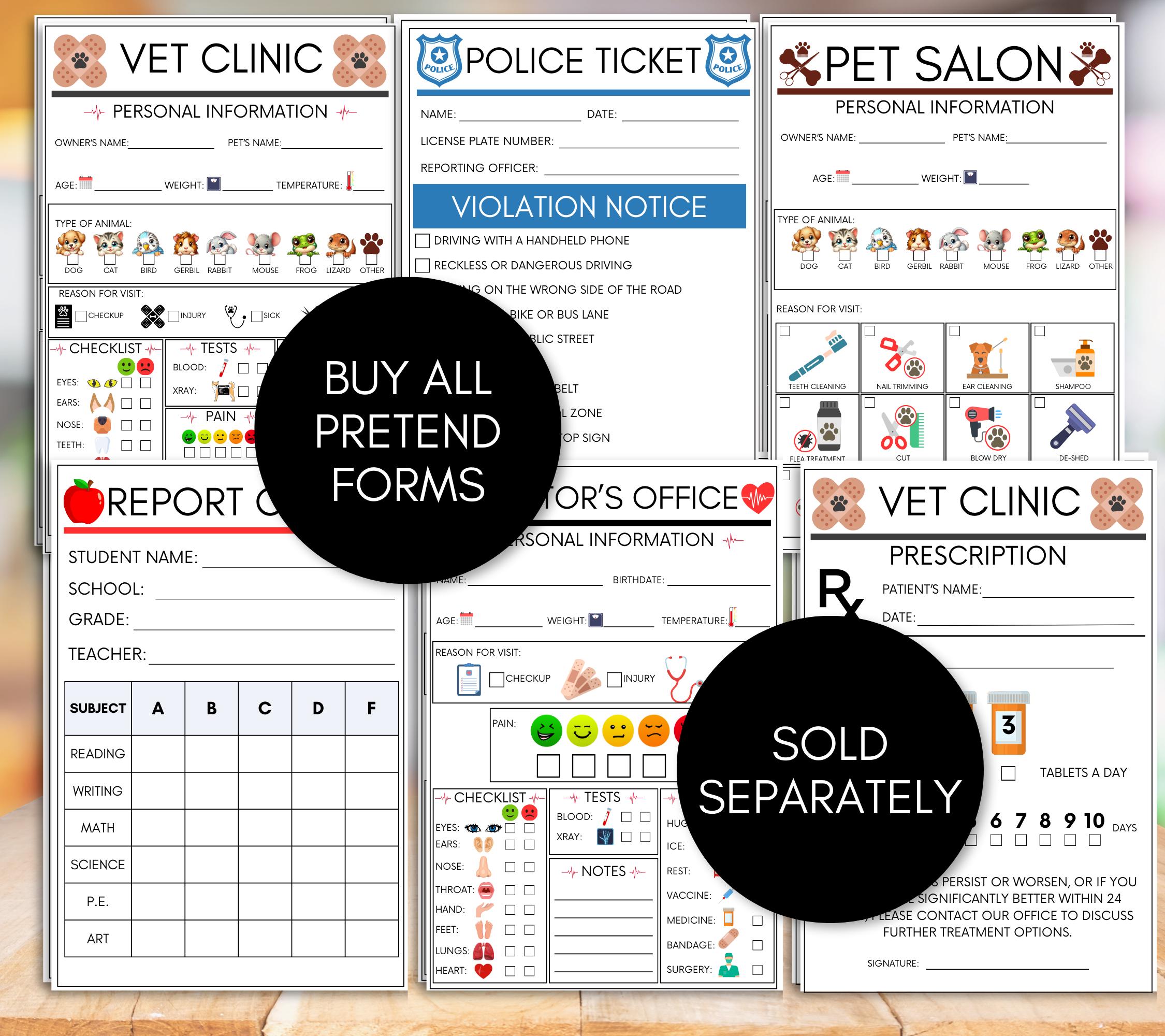 Doctors and Nurses Pretend Play, Patient Report Form, Doctor Printable ...