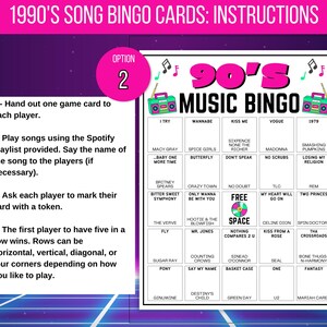 90s Bingo, 90s Song Bingo, 90s Songs Music Bingo, 90s Retro Bingo, 50 ...