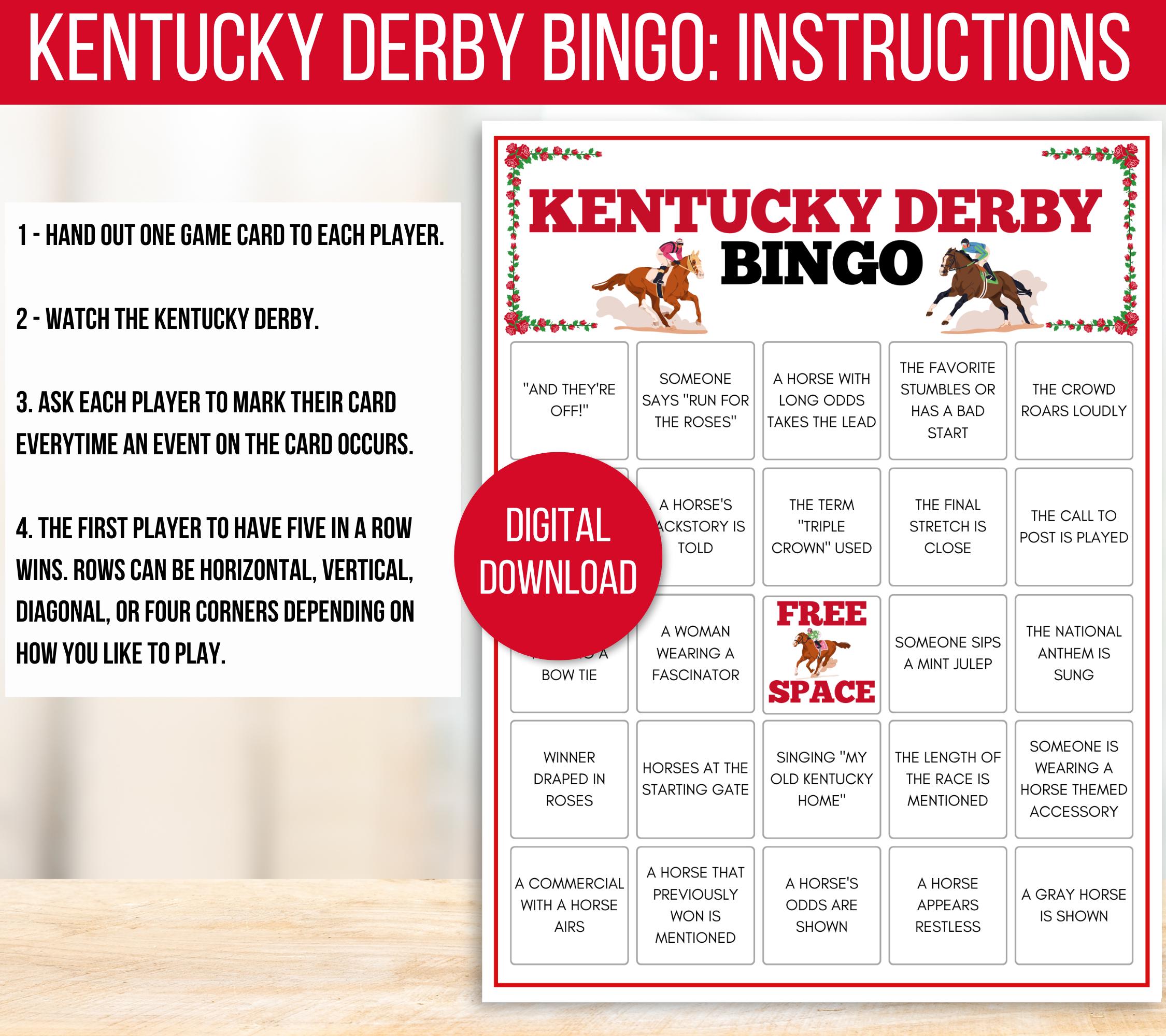 Kentucky Derby Watch Party Bingo, Kentucky Derby Bingo Cards, Kentucky ...