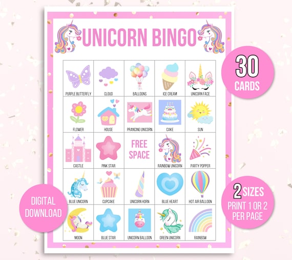 Unicorn Bingo Cards Printable