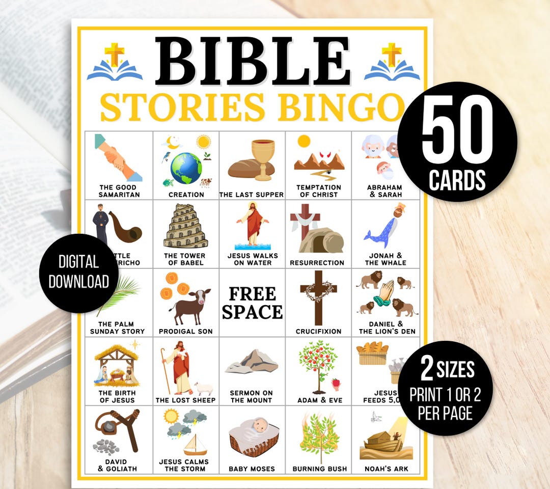 Bible Bingo, Bible Stories Bingo, 50 Bible Bingo Cards, Bible Activity ...