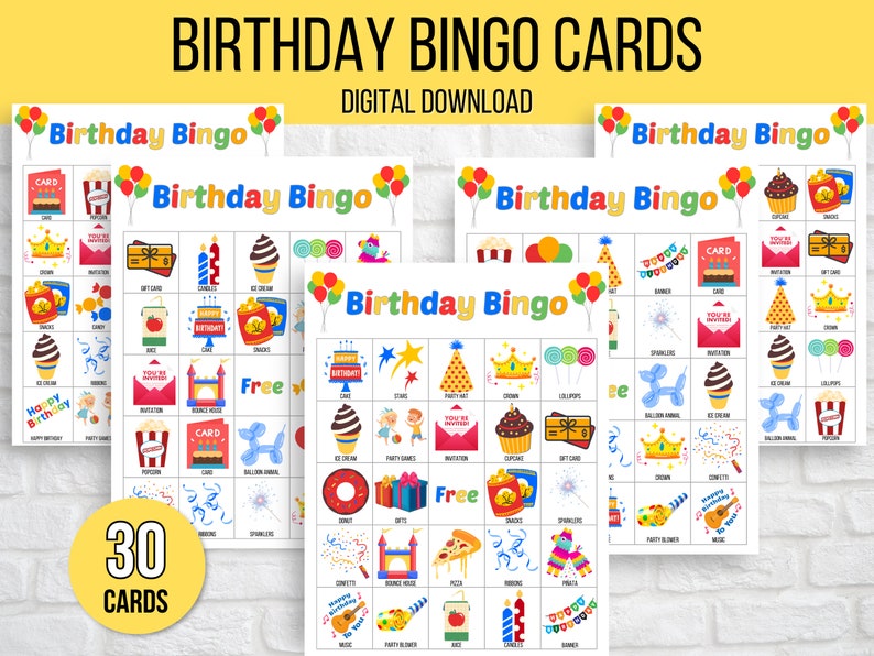Birthday Bingo, 30 Birthday Party Bingo Cards, Birthday Game, Happy ...