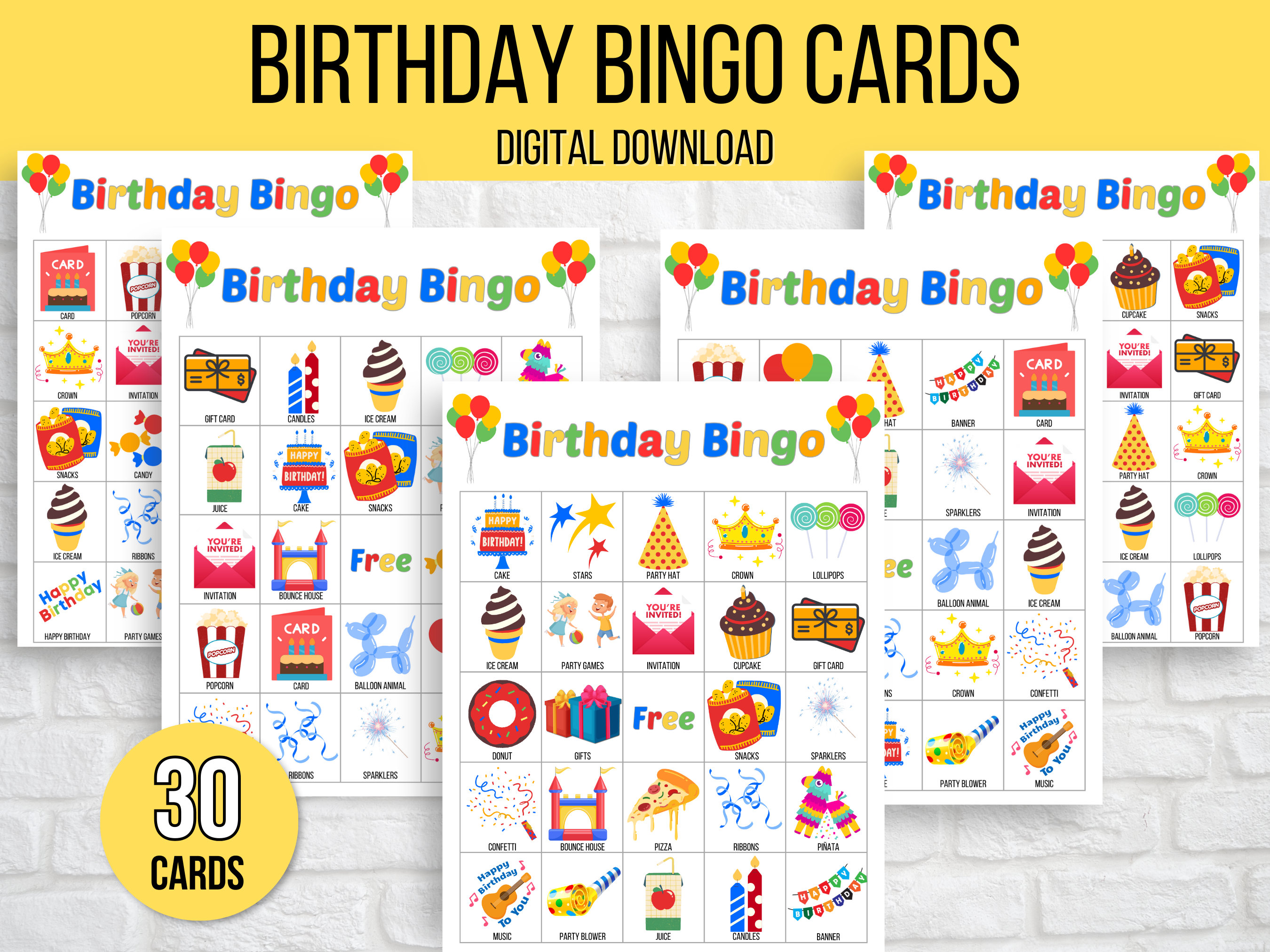 Birthday Bingo, 30 Birthday Party Bingo Cards, Birthday Game, Happy ...