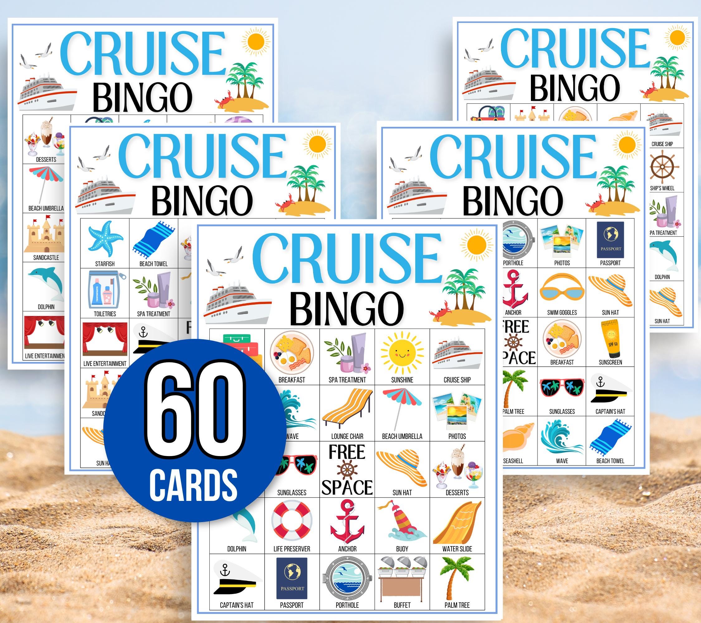 Cruise Bingo, 60 Cruise Bingo Cards, Cruise Games, Cruise Ship Bingo ...