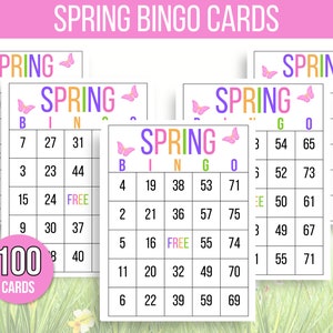 100 Spring Bingo Cards, 1, 2, or 4 per Page, Spring Party Game, Spring ...