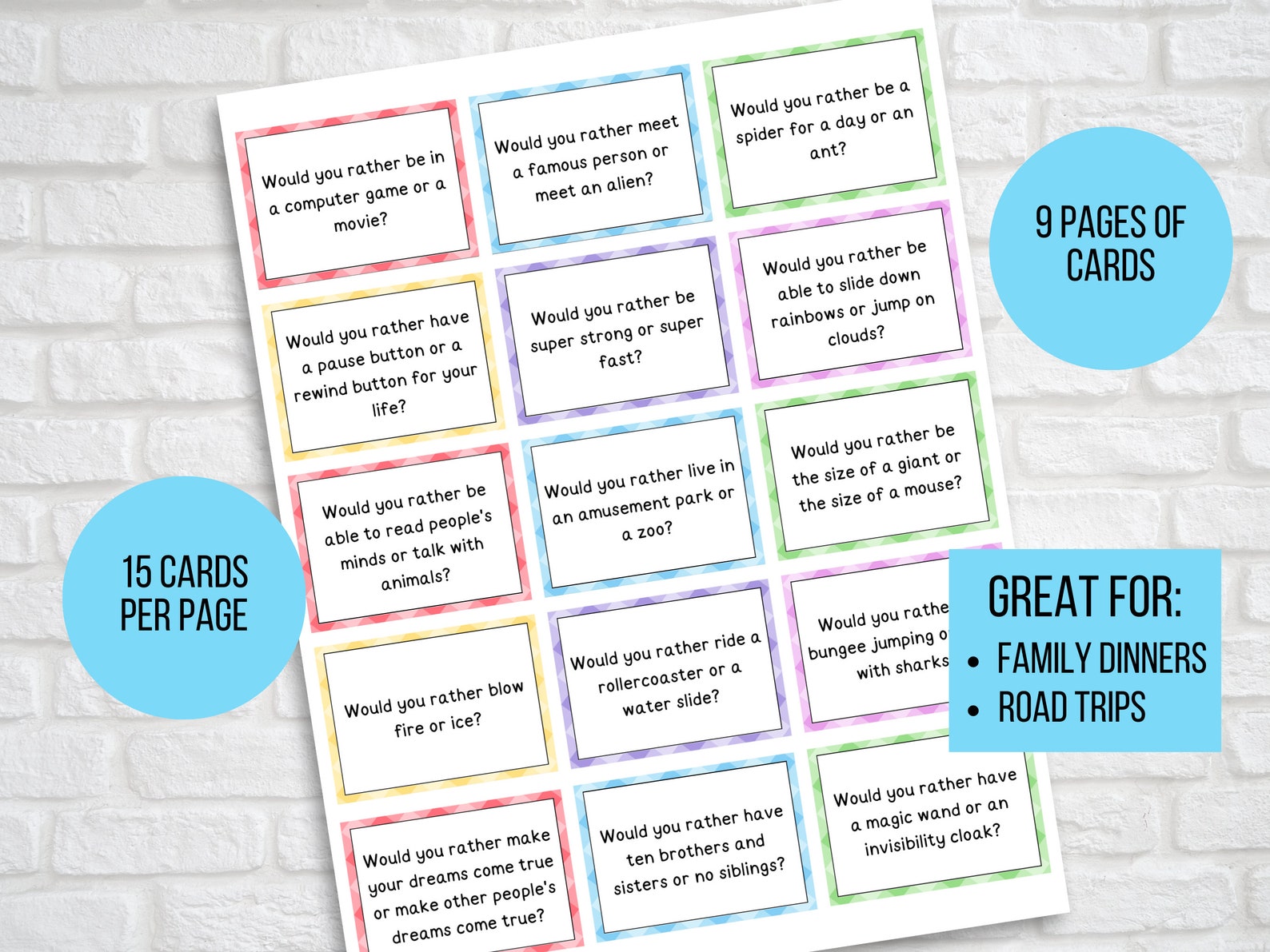 Would You Rather Questions for Kids Conversation Starters - Etsy Canada