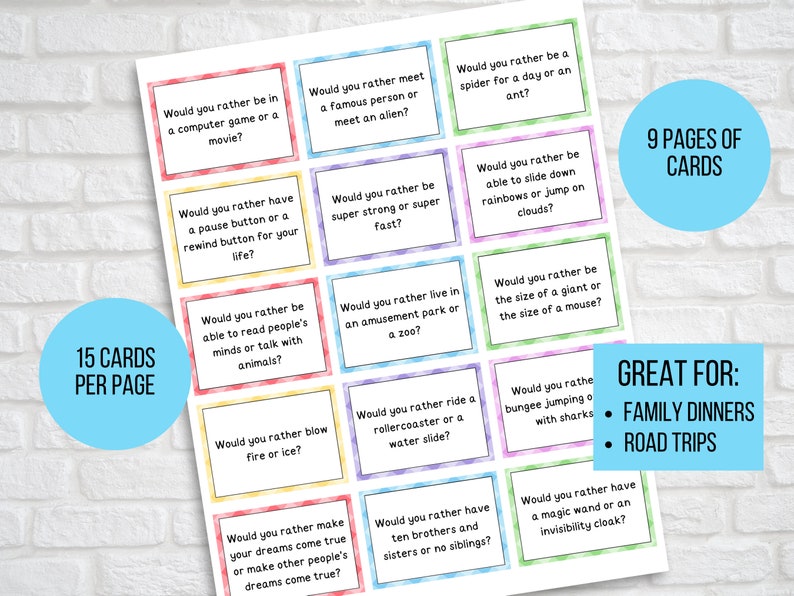 Would You Rather Questions for Kids Conversation Starters - Etsy Australia