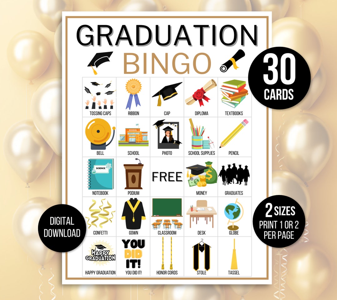 Graduation Bingo, 30 Graduation Bingo Cards, Graduation Activity for ...
