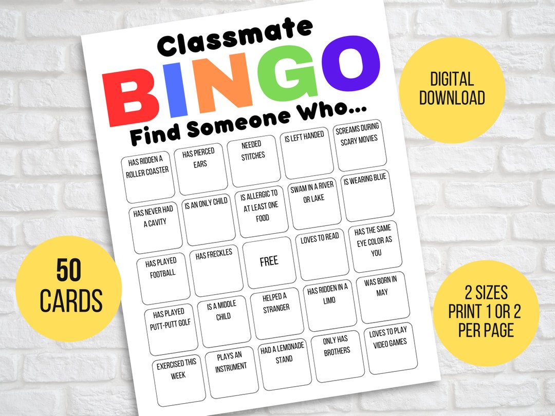 Classmate Bingo Get to Know You Bingo Find Someone Who - Etsy