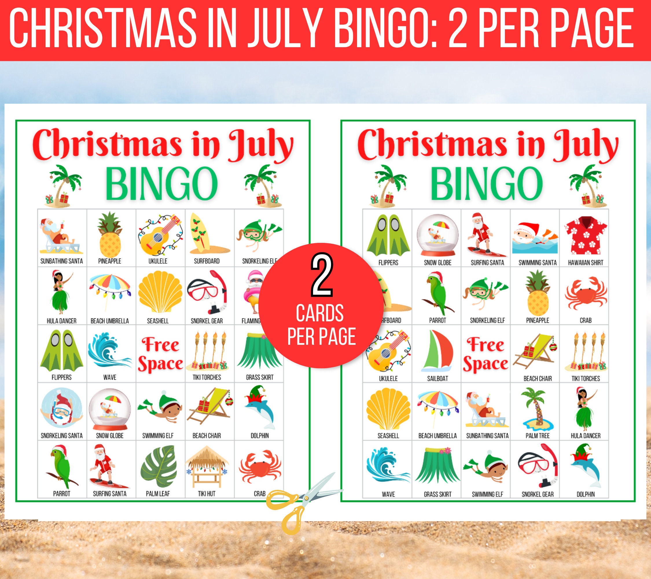Christmas in July Bingo, 30 Christmas in July Bingo Cards, Christmas ...