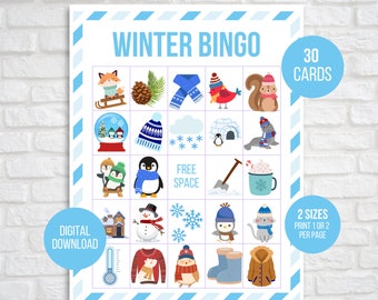 Winter Bingo 30 Printable Cards INSTANT DOWNLOAD - Etsy