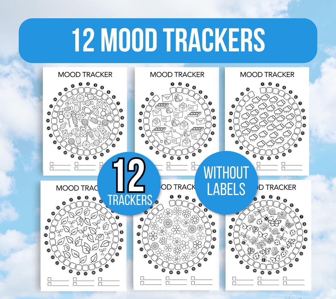 12 Monthly Mood Trackers, Mood Tracker Journal, Monthly Mood Trackers ...