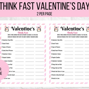 Think Fast Valentine's Day Game, Fun Valentine's Game, Printable ...