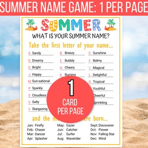 Summer Name Game, Summer Games, Summer Family Game, Summer Printable ...