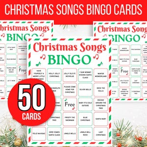 Christmas Songs Bingo, 50 Printable Christmas Songs Bingo Cards ...