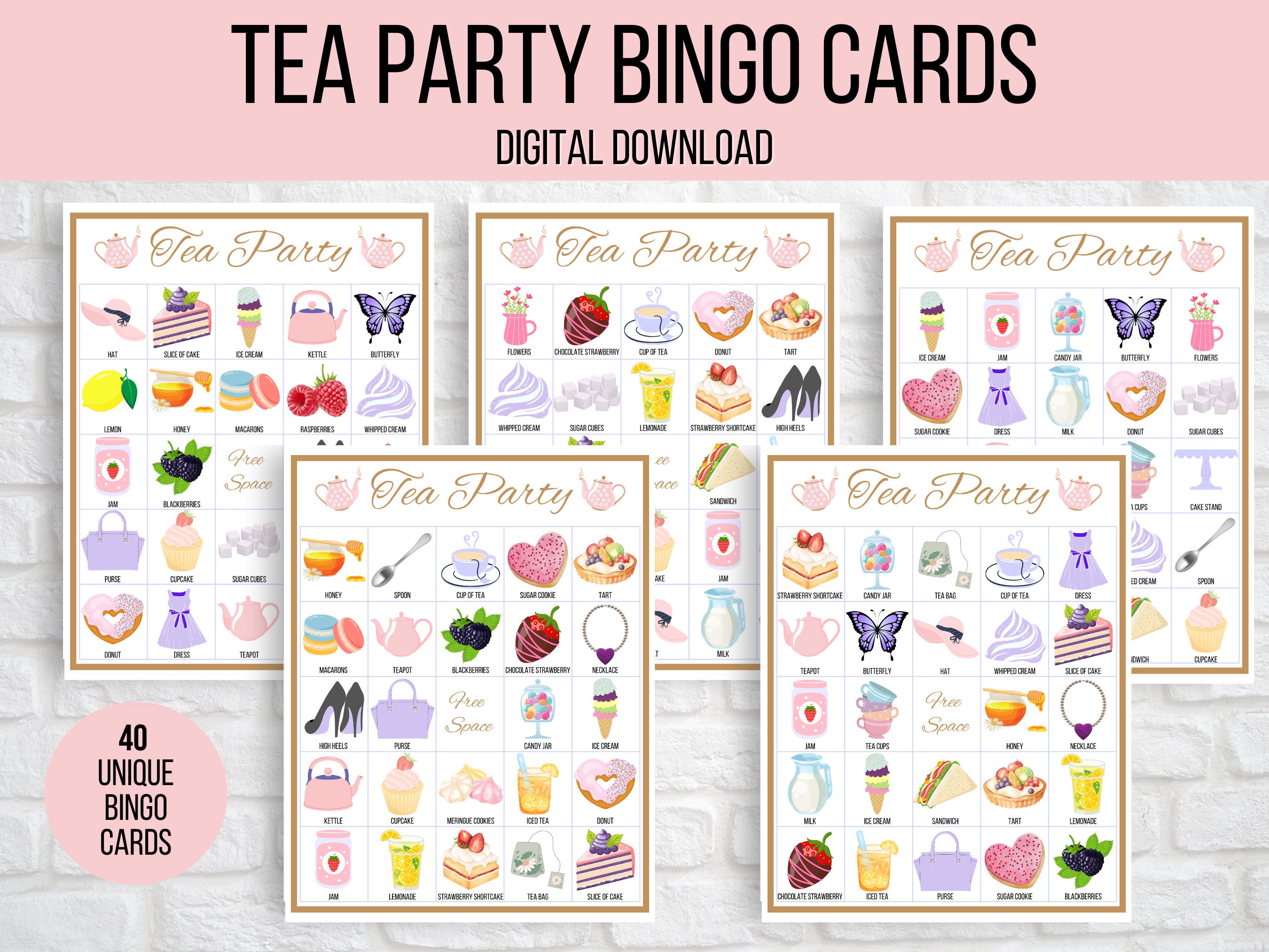 Tea Party Bingo 40 Unique Printable Tea Party Bingo Cards - Etsy