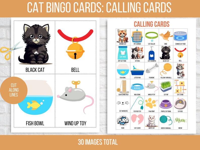 Cat Bingo 30 Printable Cat Bingo Cards Cat Birthday Party - Etsy UK