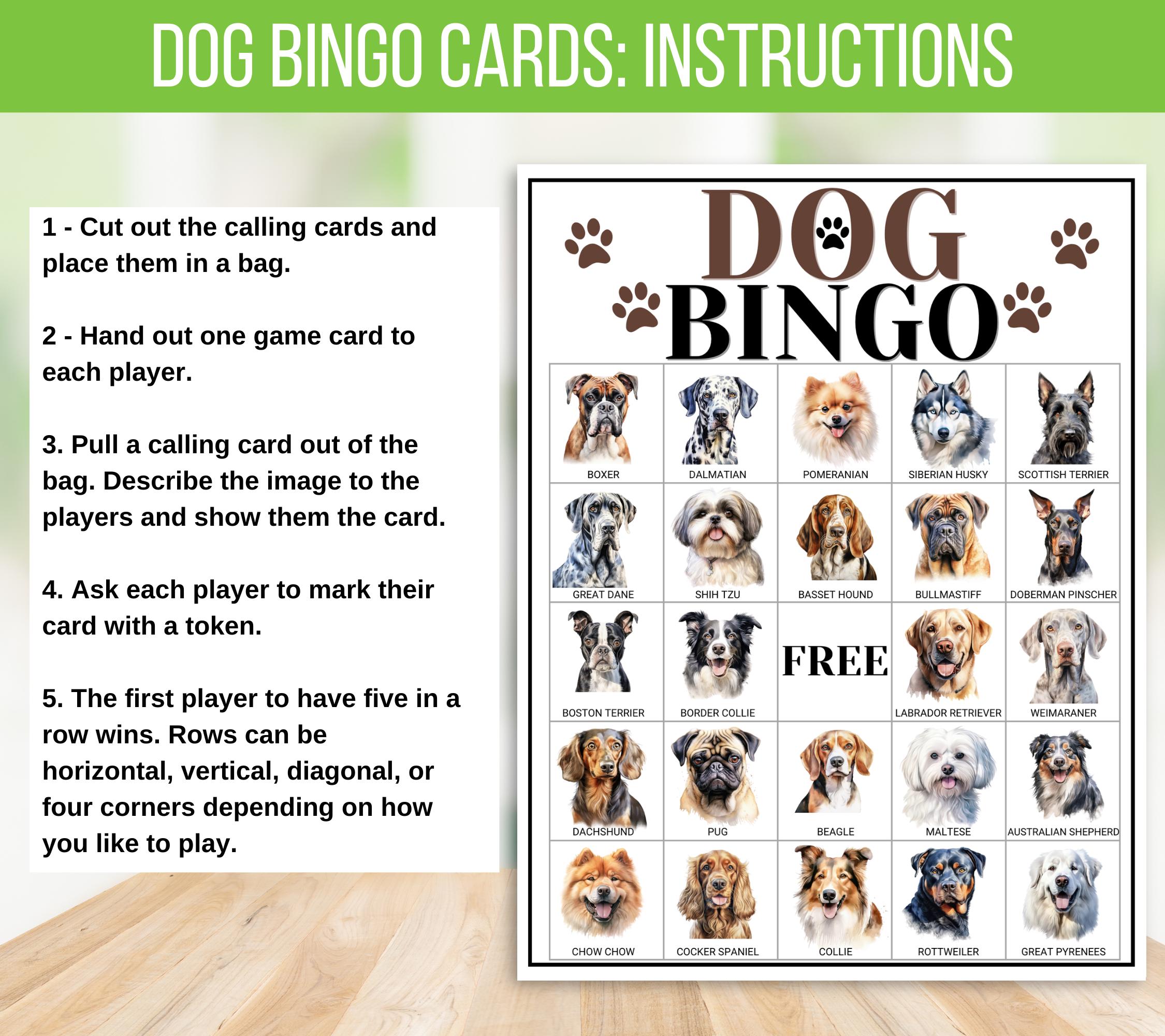 Dog Bingo, 30 Printable Dog Bingo Cards, Dog Birthday Party Game, Dog ...