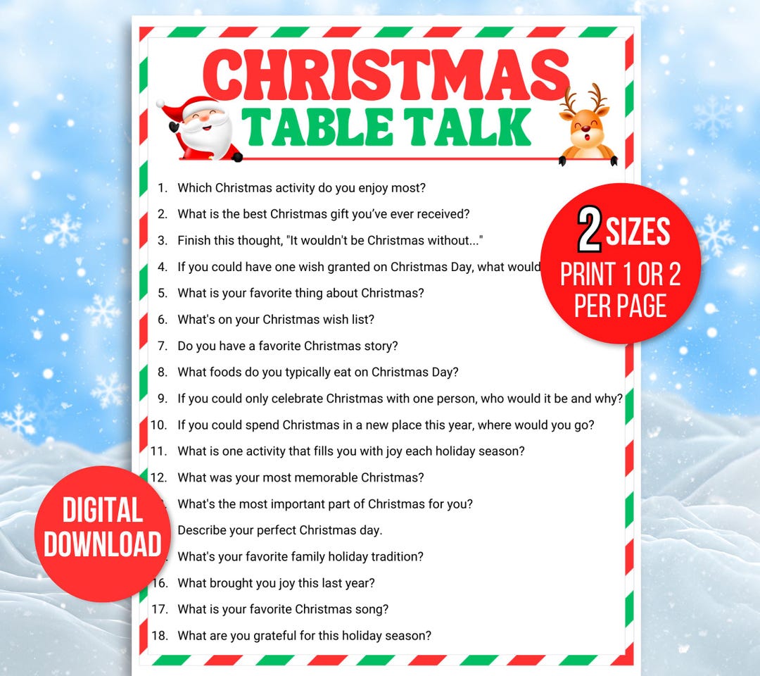 Christmas Table Talk, Christmas Conversation Starters, Christmas ...