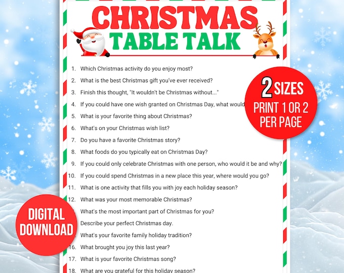 Christmas Table Talk, Christmas Conversation Starters, Christmas ...