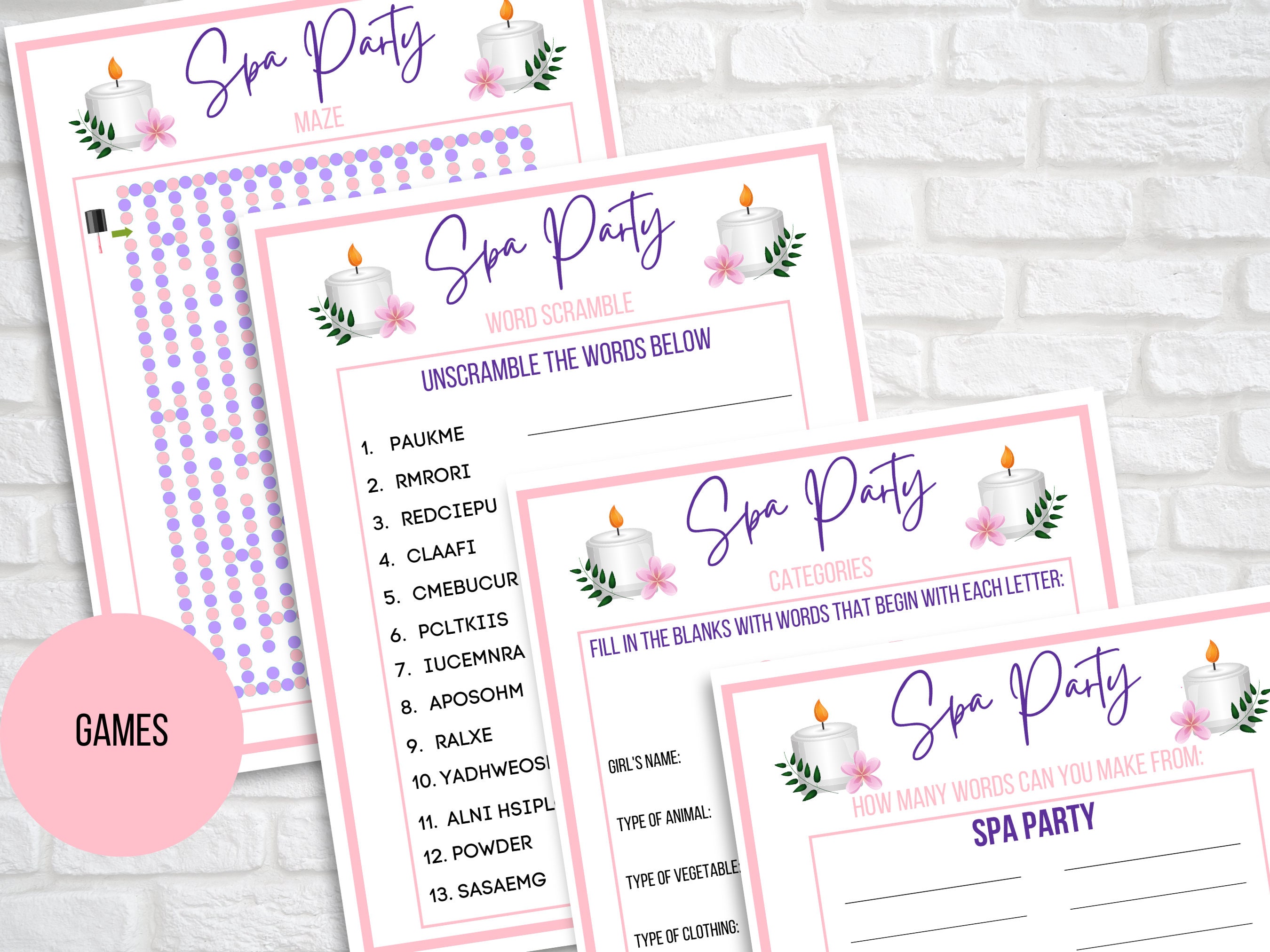 Spa Party Games Printable Spa Party Activities Girls Spa - Etsy Canada
