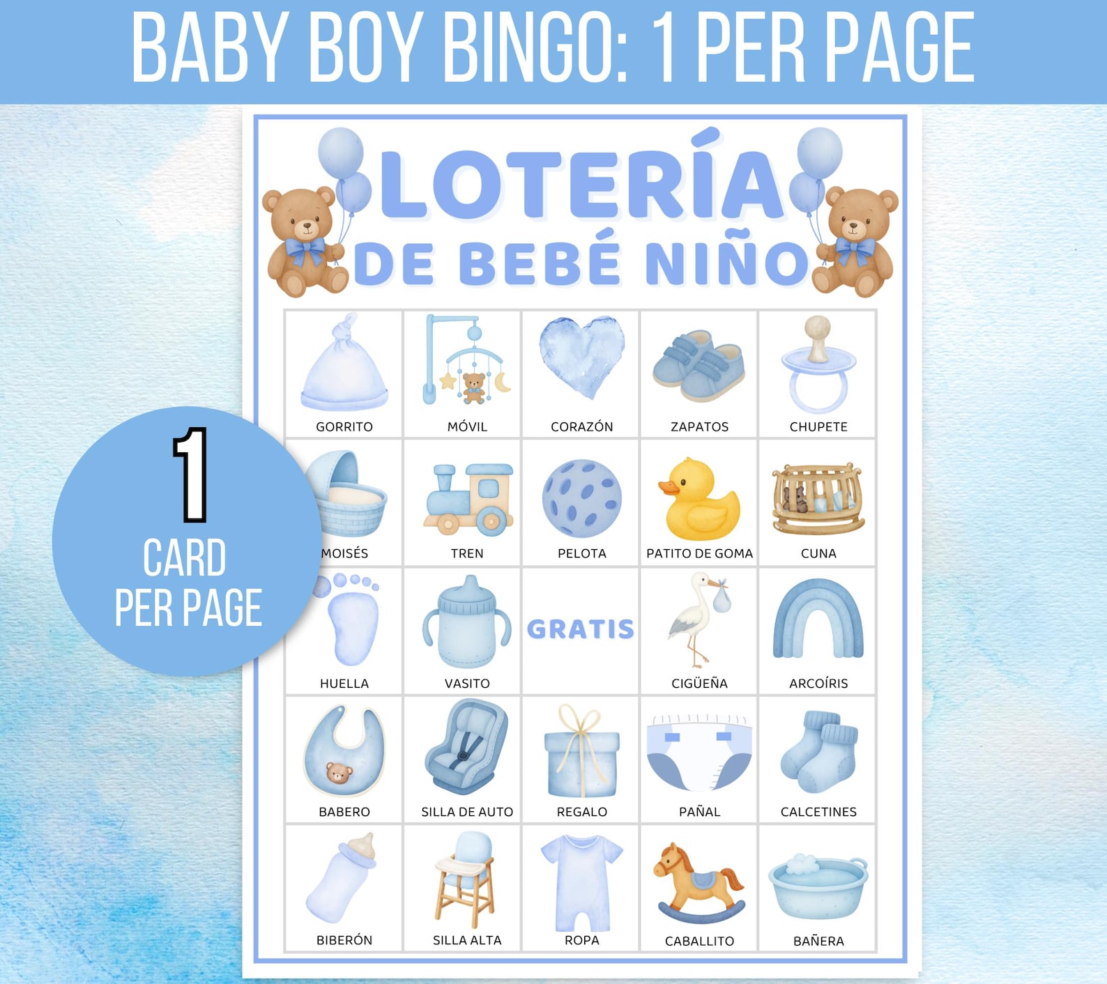 Spanish Baby Boy Bingo, Lotería De Bebé Niño Shower Game, Bingo Spanish ...