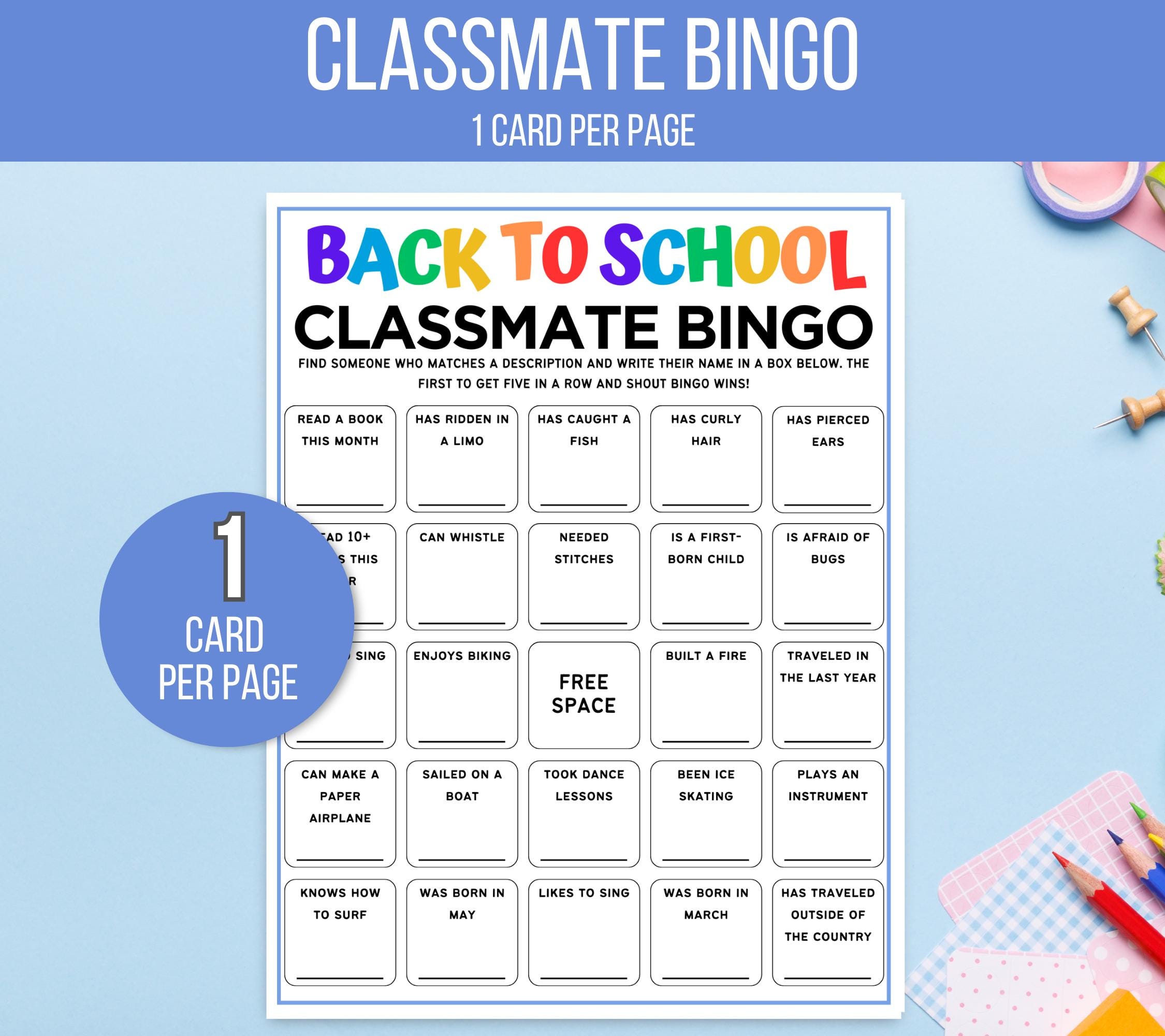 Back to School Bingo, Back to School Games, Classmate Bingo, Get to ...