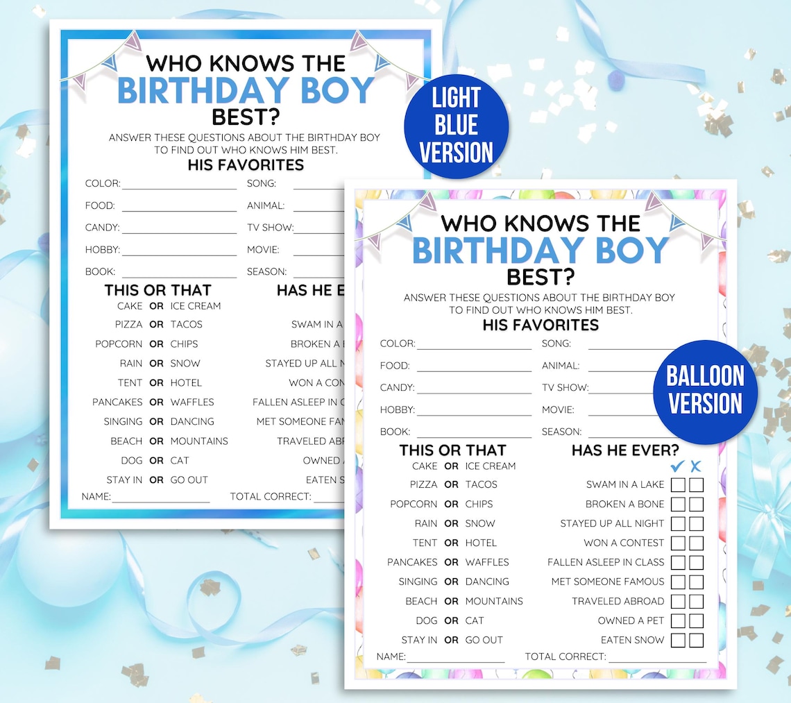 Who Knows the Birthday Boy Best, Birthday Party Game, Birthday Game for ...