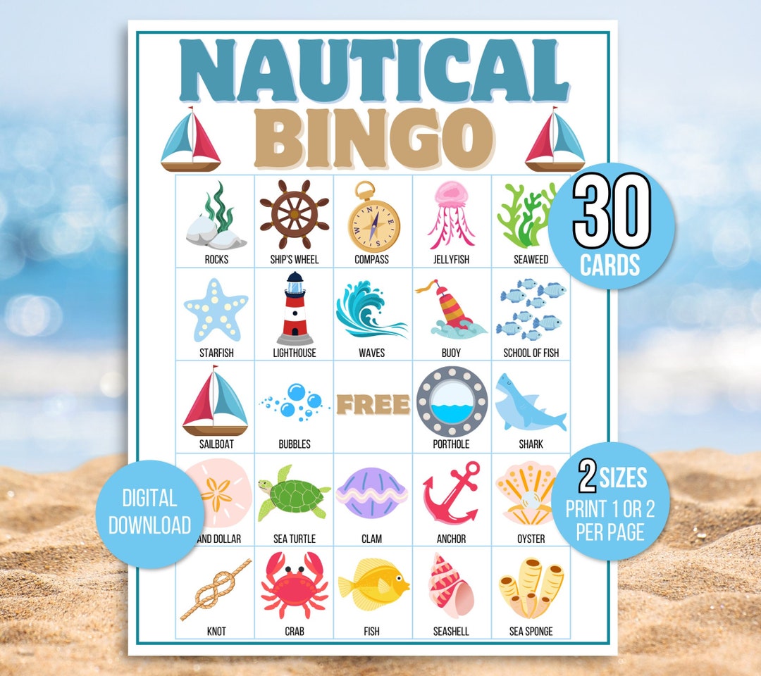 Nautical Bingo, 30 Ocean Bingo Cards, Under the Sea Bingo, Sailing ...