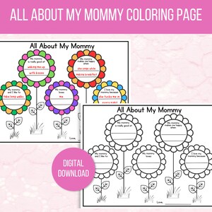 All About My Mom Fill in the Blanks Questionnaire, Mother's Day Craft ...