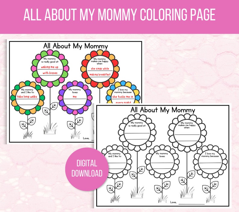 All About My Mom Fill in the Blanks Questionnaire, Mother's Day Craft ...