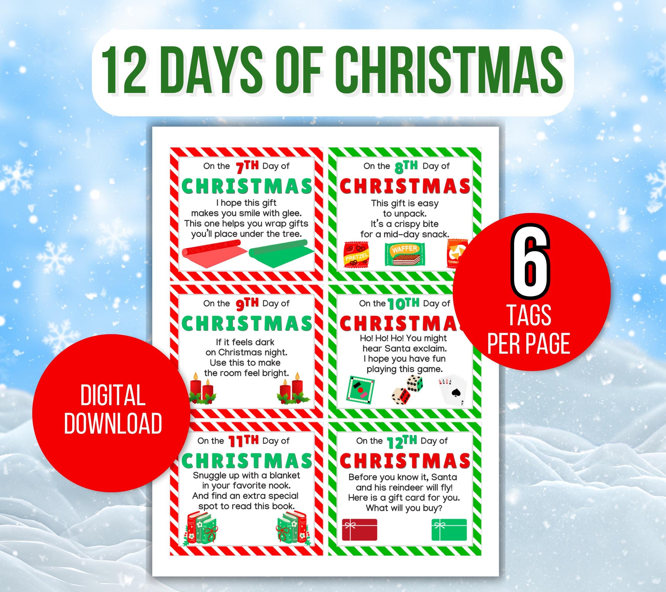 12 Days of Christmas Gift Tags, 12 Days of Christmas, Printable ...