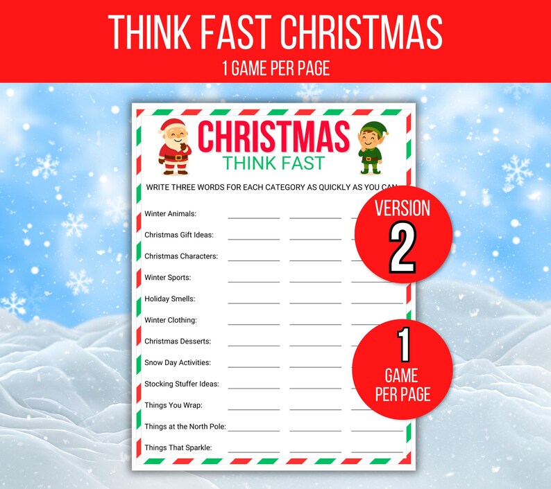 Think Fast Christmas Game, Fun Christmas Game, Printable Christmas Game ...